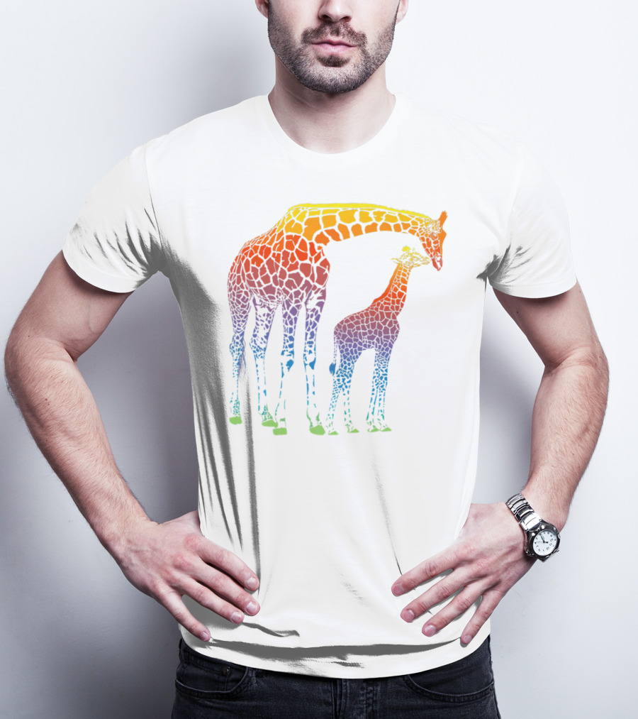 Giraffe Mom Baby Colorful Lovers T-Shirt