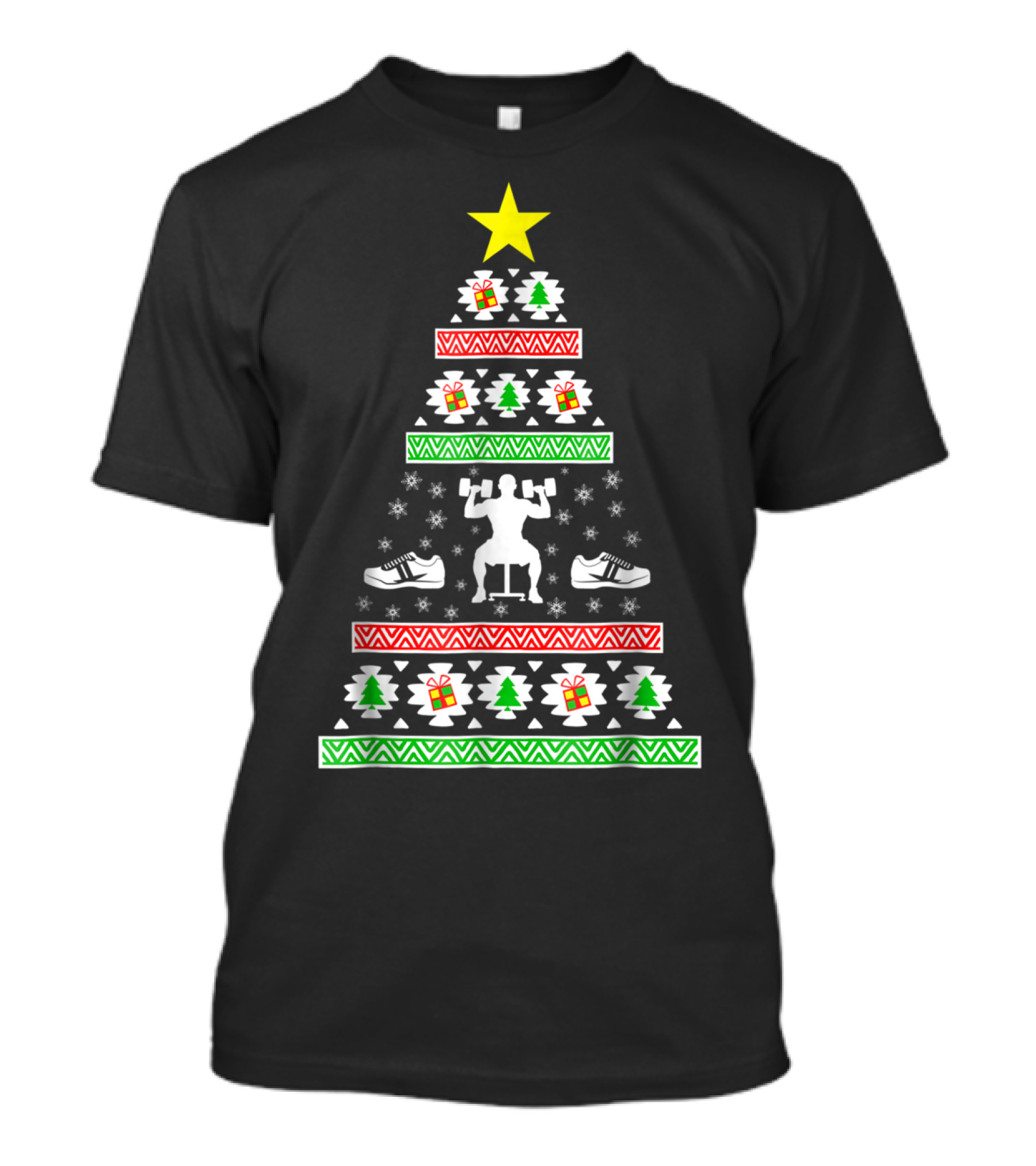 Christmas Tree Gym Lover Ugly Sweater Fitness Squats Shoes T-Shirt