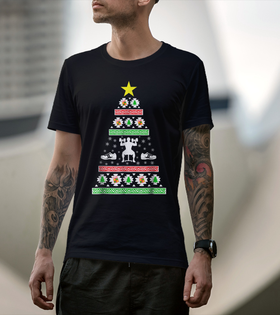 Christmas Tree Gym Lover Ugly Sweater Fitness Squats Shoes T-Shirt