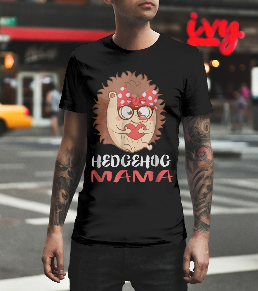 Hedgehog Mama Pet Lover Owner Mom With Glasses And Polka Dot Bow T-Shirt