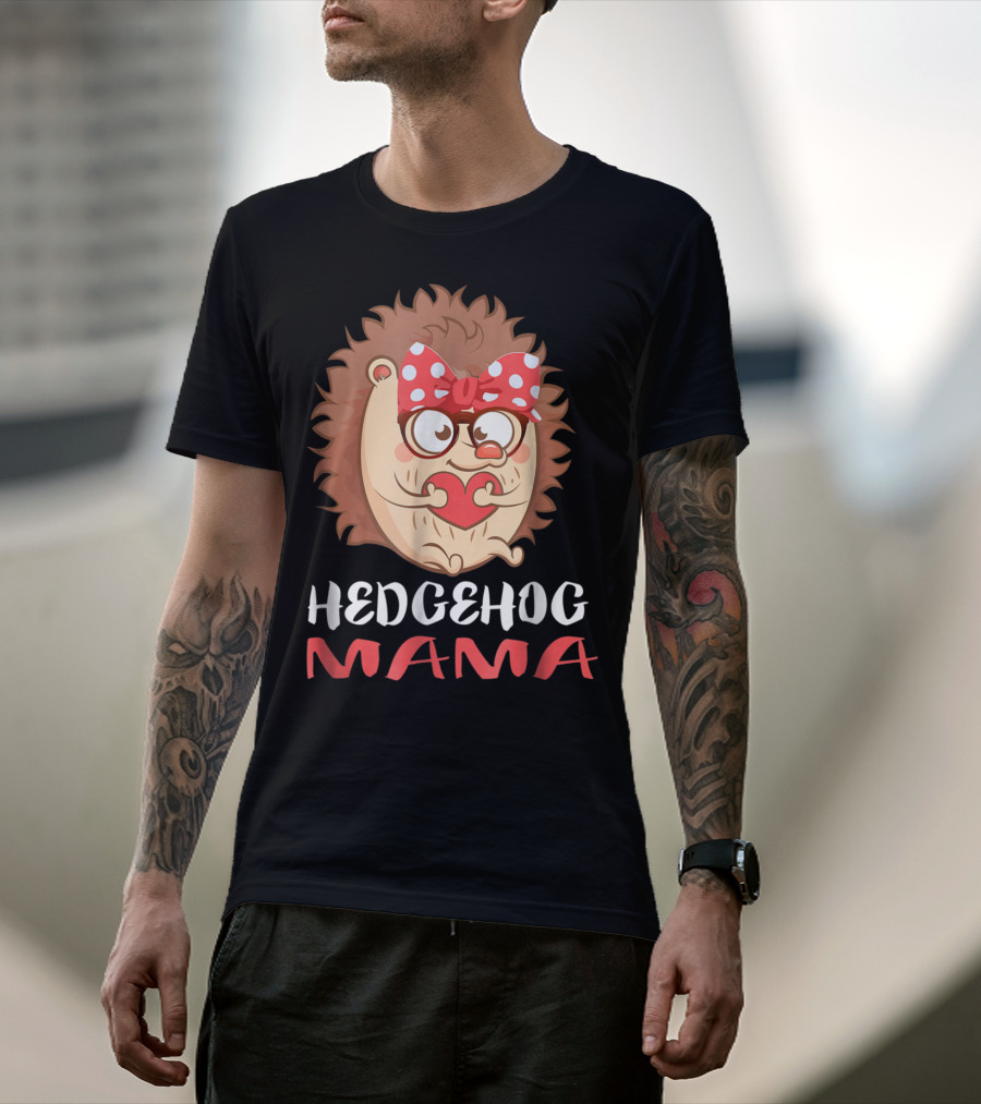 Hedgehog Mama Pet Lover Owner Mom With Glasses And Polka Dot Bow T-Shirt