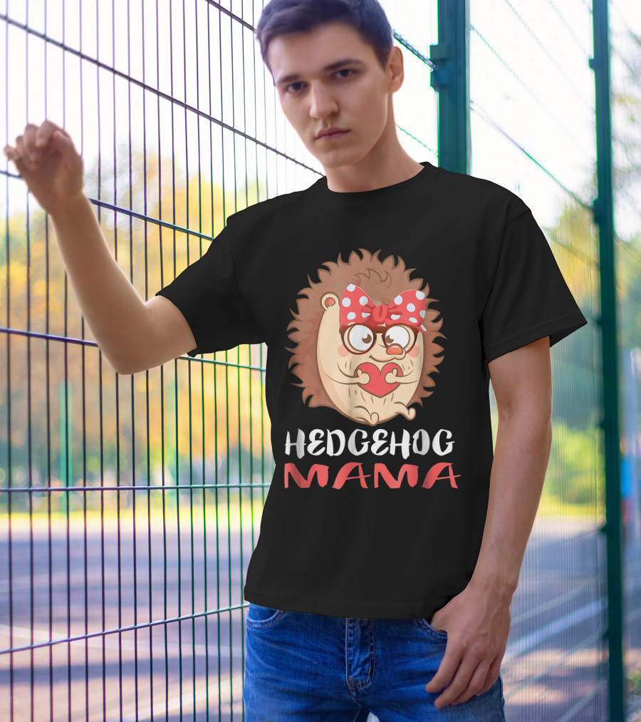 Hedgehog Mama Pet Lover Owner Mom With Glasses And Polka Dot Bow T-Shirt