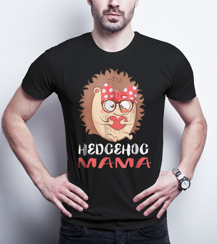 Hedgehog Mama Pet Lover Owner Mom With Glasses And Polka Dot Bow T-Shirt
