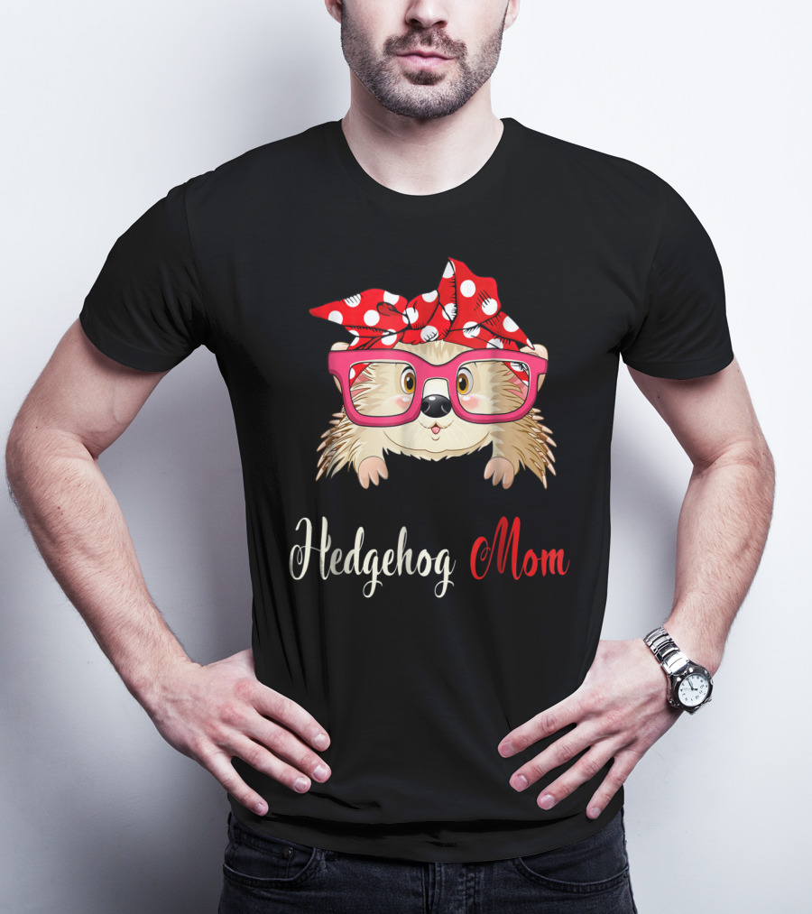 Hedgehog Mom Awesome Present54 Cute Glasses Polka Dot Bow T-Shirt