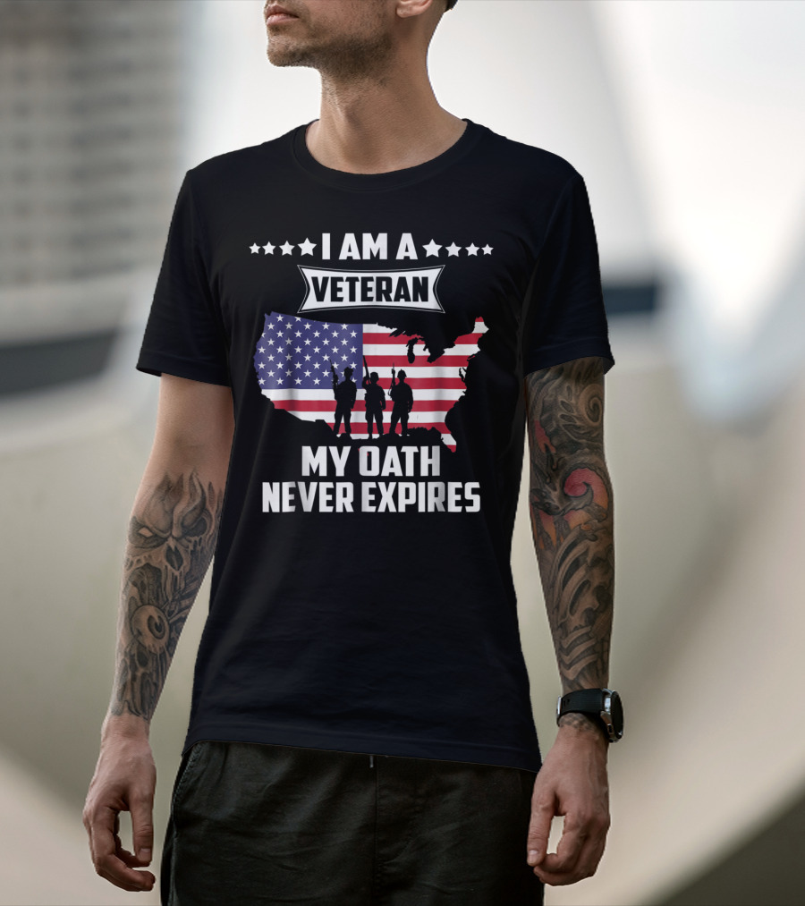 I Am A Veteran My Oath Never Expires USA Map Flag T-Shirt