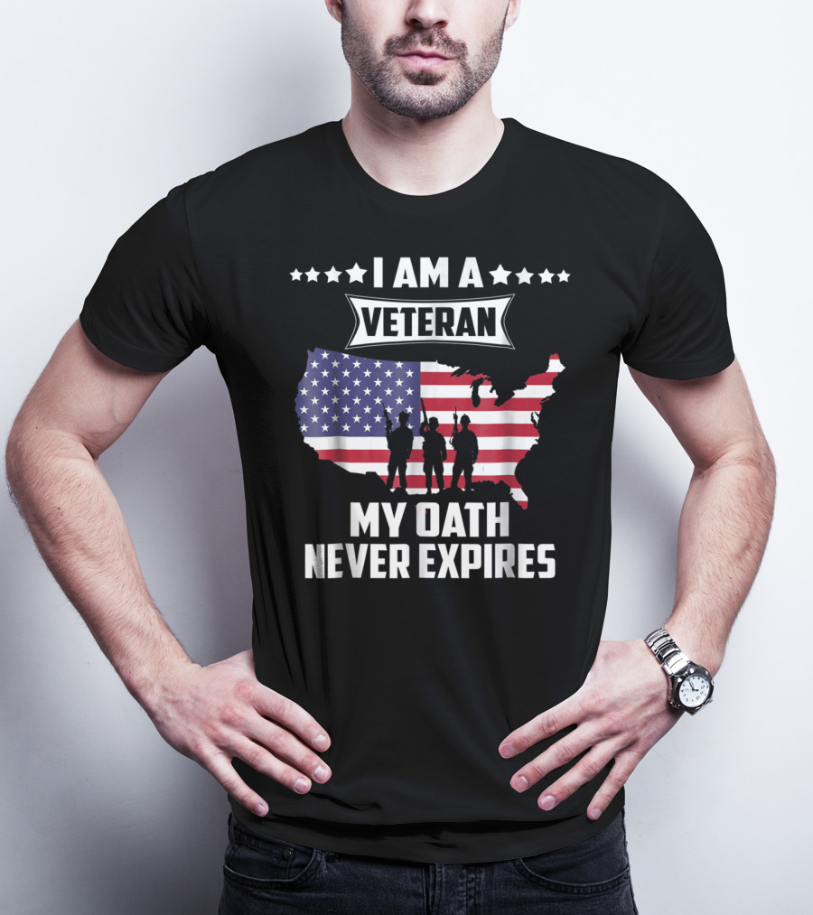 I Am A Veteran My Oath Never Expires USA Map Flag T-Shirt