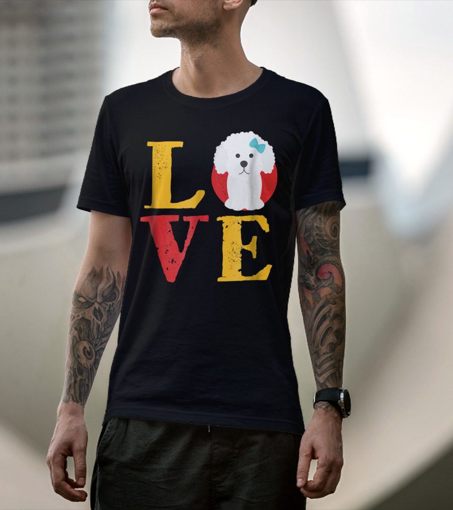 LOVE Bichon Frise Puppy With Blue Bow T-Shirt