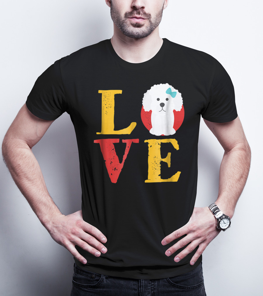 LOVE Bichon Frise Puppy With Blue Bow T-Shirt