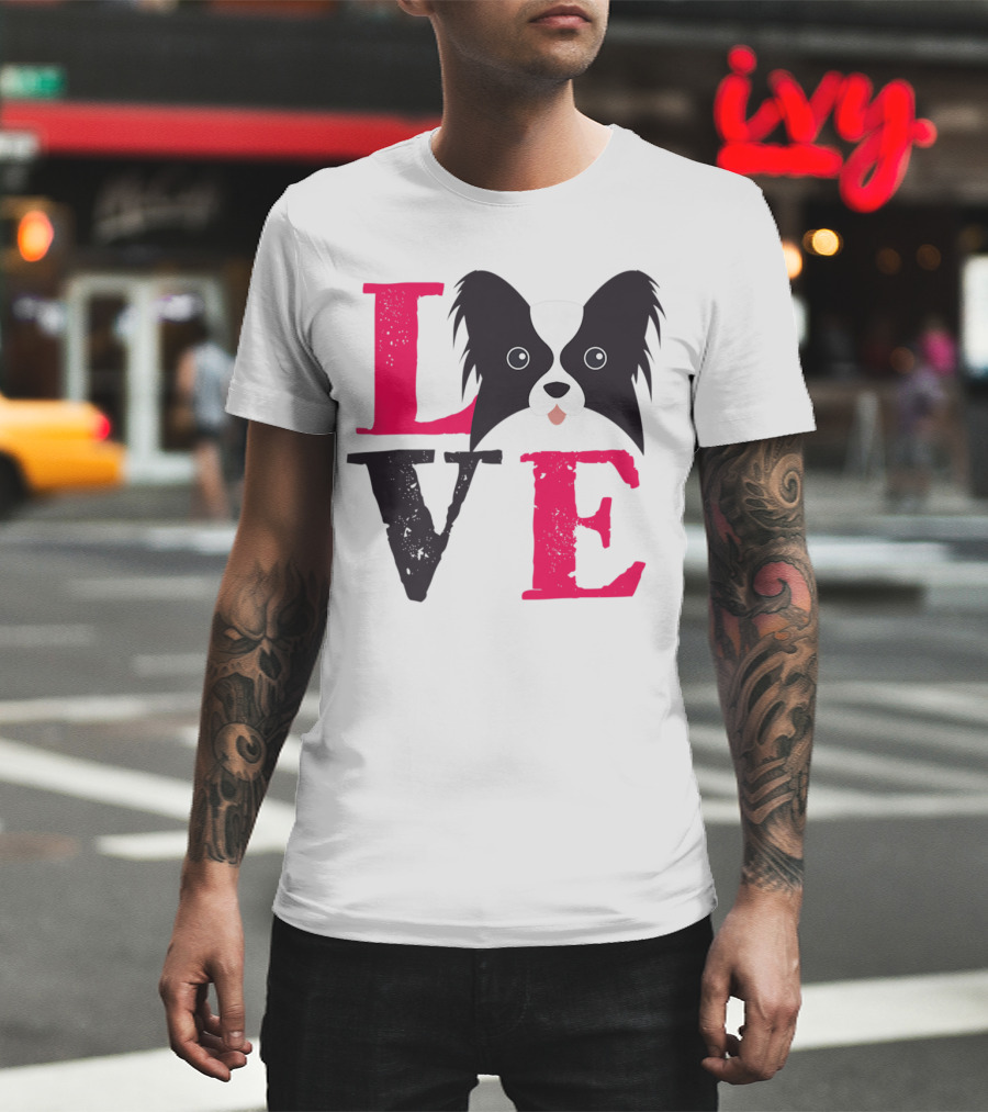 I Love Papillion Puppy Mom And Dad Love Papillon Dog T-Shirt