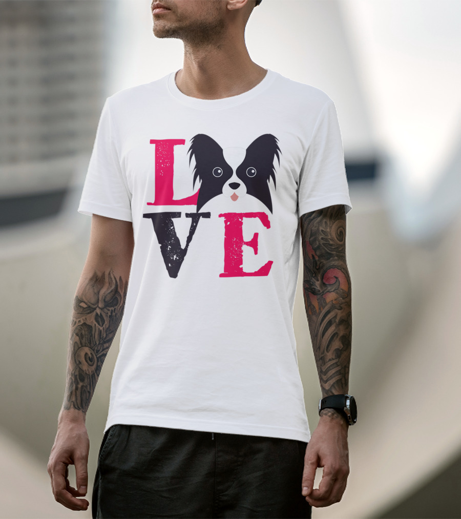 I Love Papillion Puppy Mom And Dad Love Papillon Dog T-Shirt