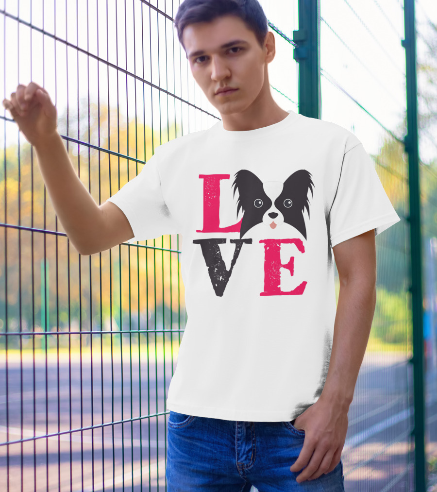 I Love Papillion Puppy Mom And Dad Love Papillon Dog T-Shirt