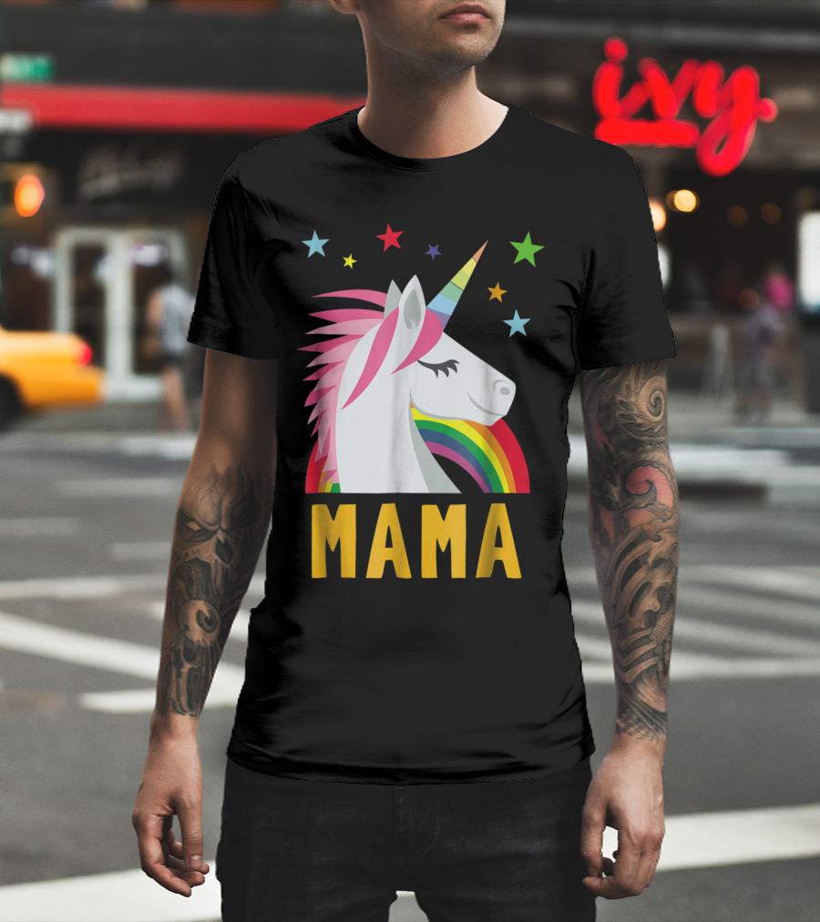 Mama Unicorn Rainbow Star Lovers T-Shirt