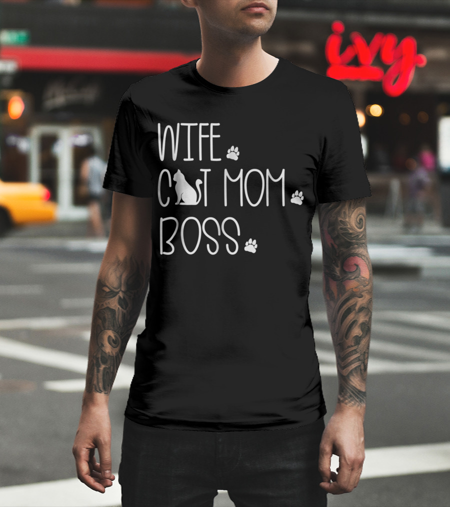 Wife Cat Mom Boss Special For Wife Paw Prints T-Shirt