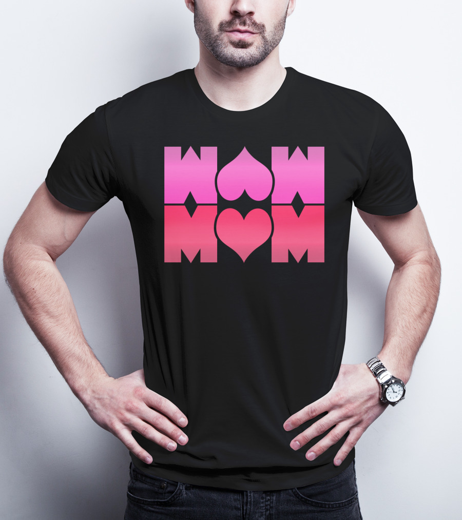 WOW MOM Awesome Super Mommy Pink Heart T-Shirt