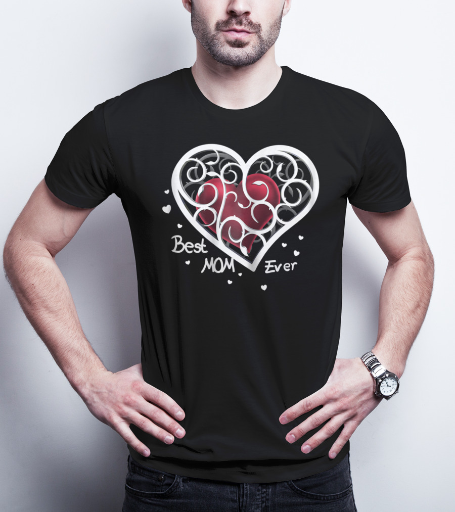 Best Mom Ever Heart Design With Floral Elements T-Shirt