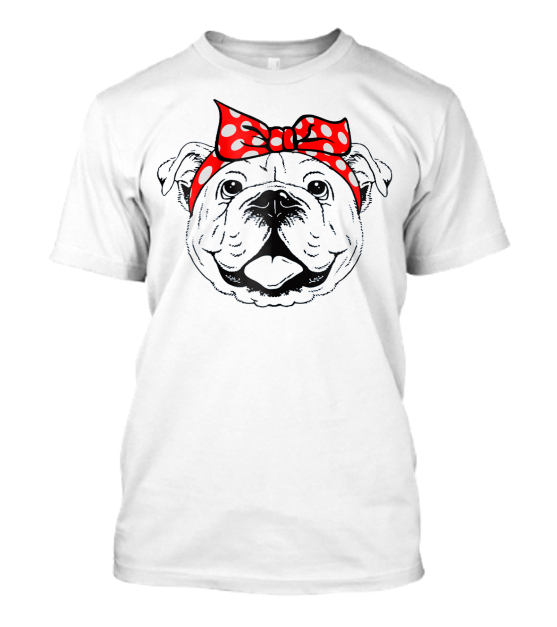 Bulldog Mom Funny Dog Red Polka Dot Bow T-Shirt