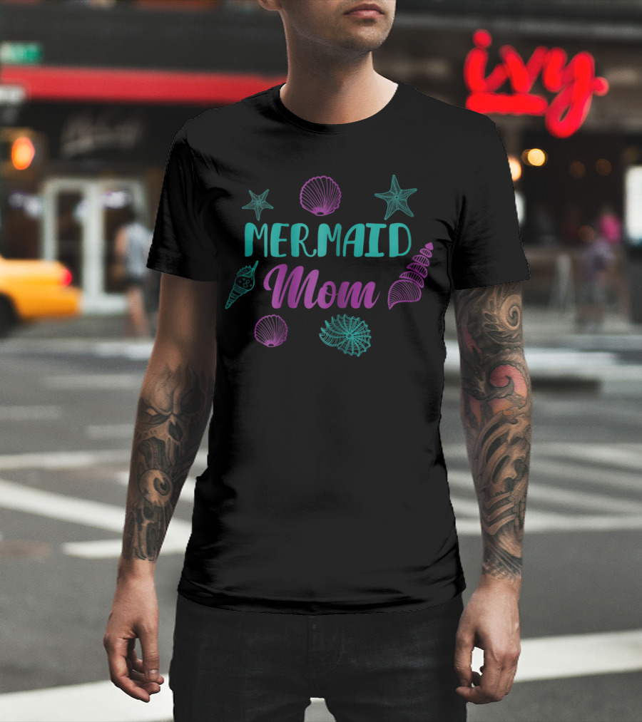 Mermaid Mom Seashell Starfish Ice Cream Family Birthday T-Shirt