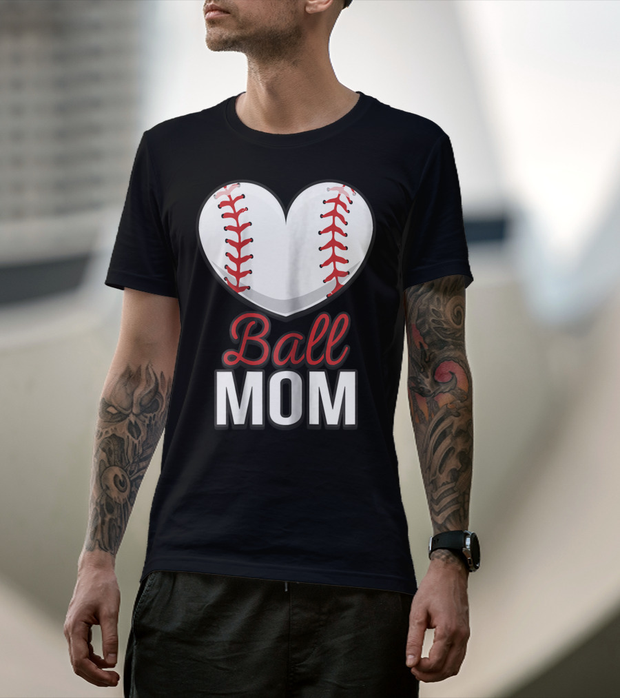 Ball Mom Heart Baseball Softball Mom T-Shirt