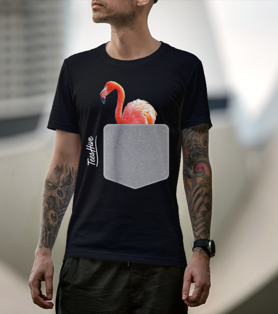 TeesHive Funny Flamingo Pocket Flamingo Mom Cute Flamingo Lover T-Shirt