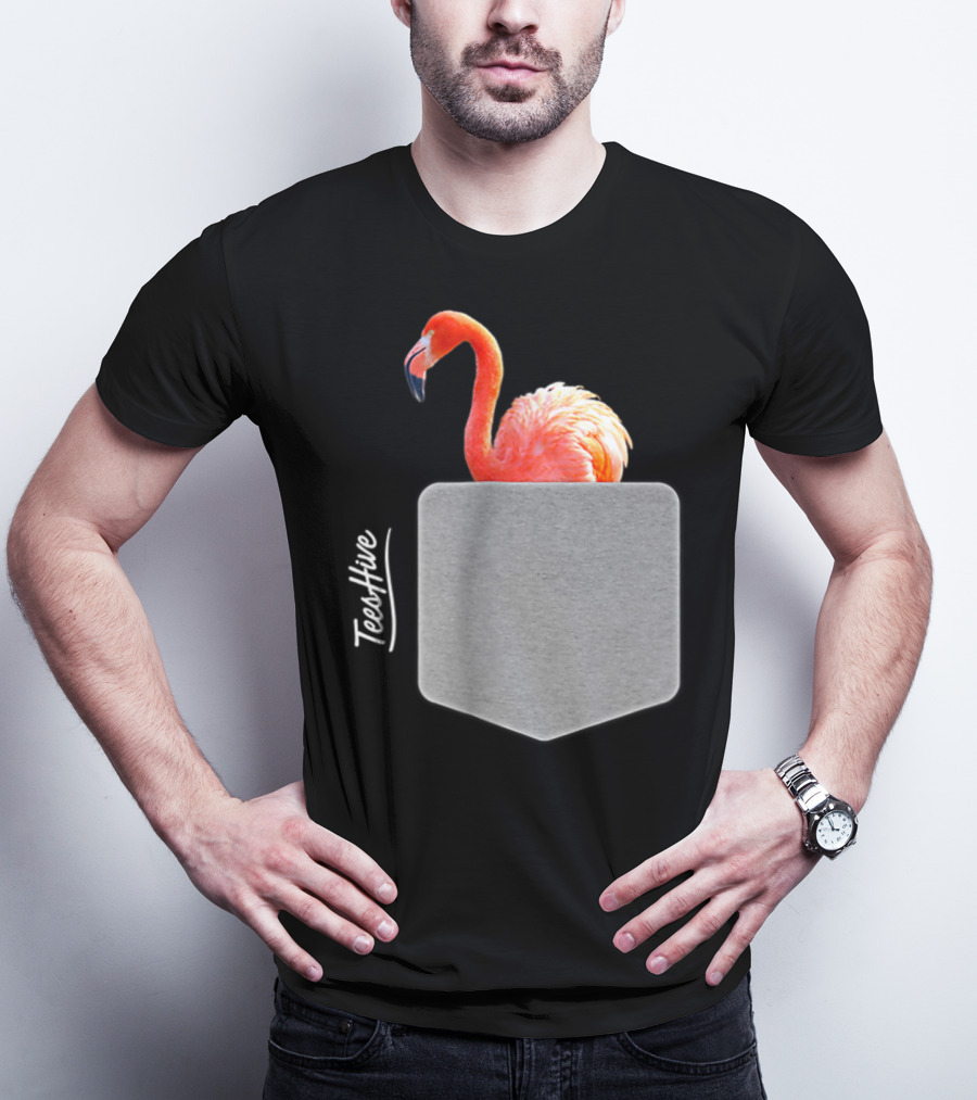 TeesHive Funny Flamingo Pocket Flamingo Mom Cute Flamingo Lover T-Shirt