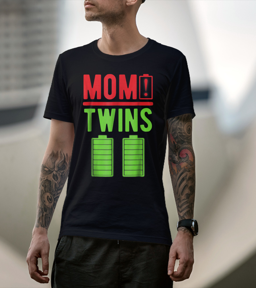 Mom Twins Battery Life Depleted Funny Twins Mom T-Shirt