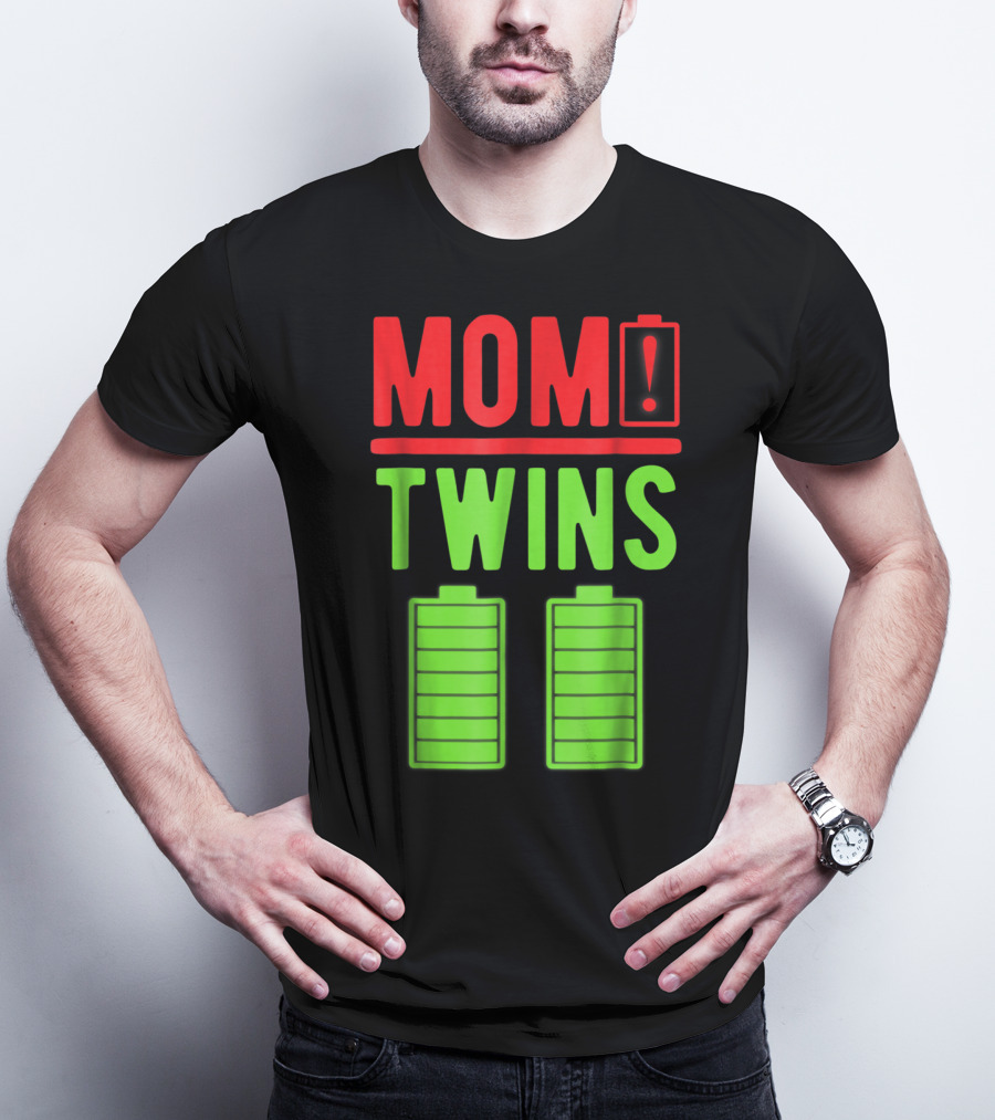 Mom Twins Battery Life Depleted Funny Twins Mom T-Shirt