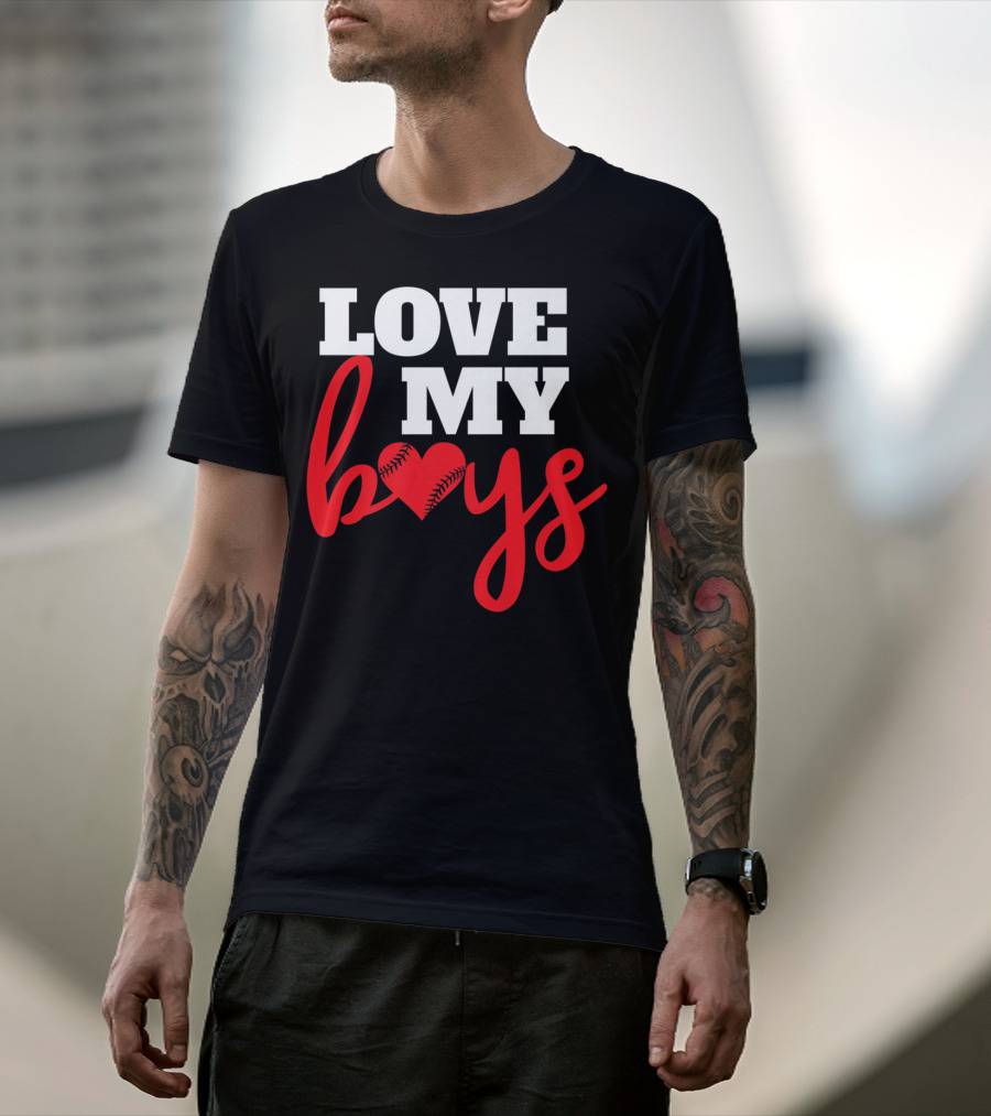 LOVE MY BOYS Baseball Heart T-Shirt