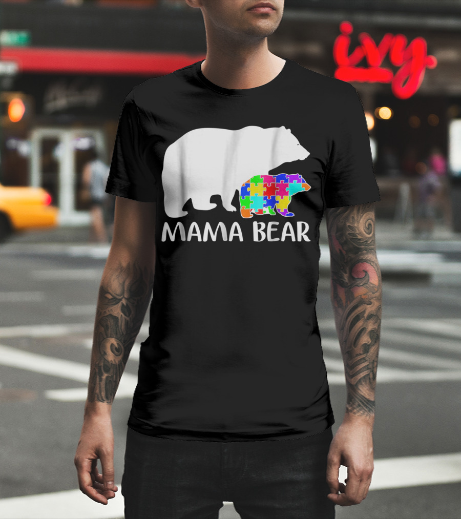 Mama Bear Puzzle Piece Autism Awareness Mother7 T-Shirt