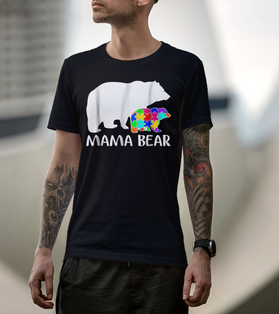 Mama Bear Puzzle Piece Autism Awareness Mother7 T-Shirt
