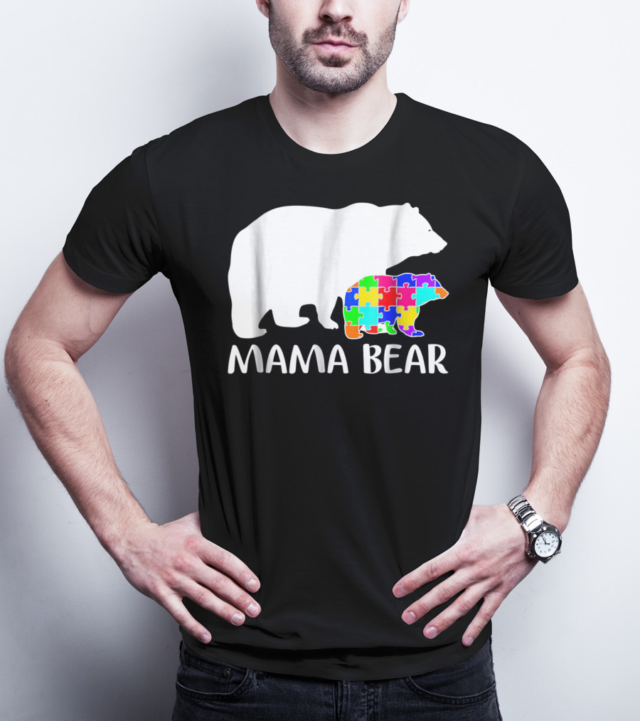 Mama Bear Puzzle Piece Autism Awareness Mother7 T-Shirt