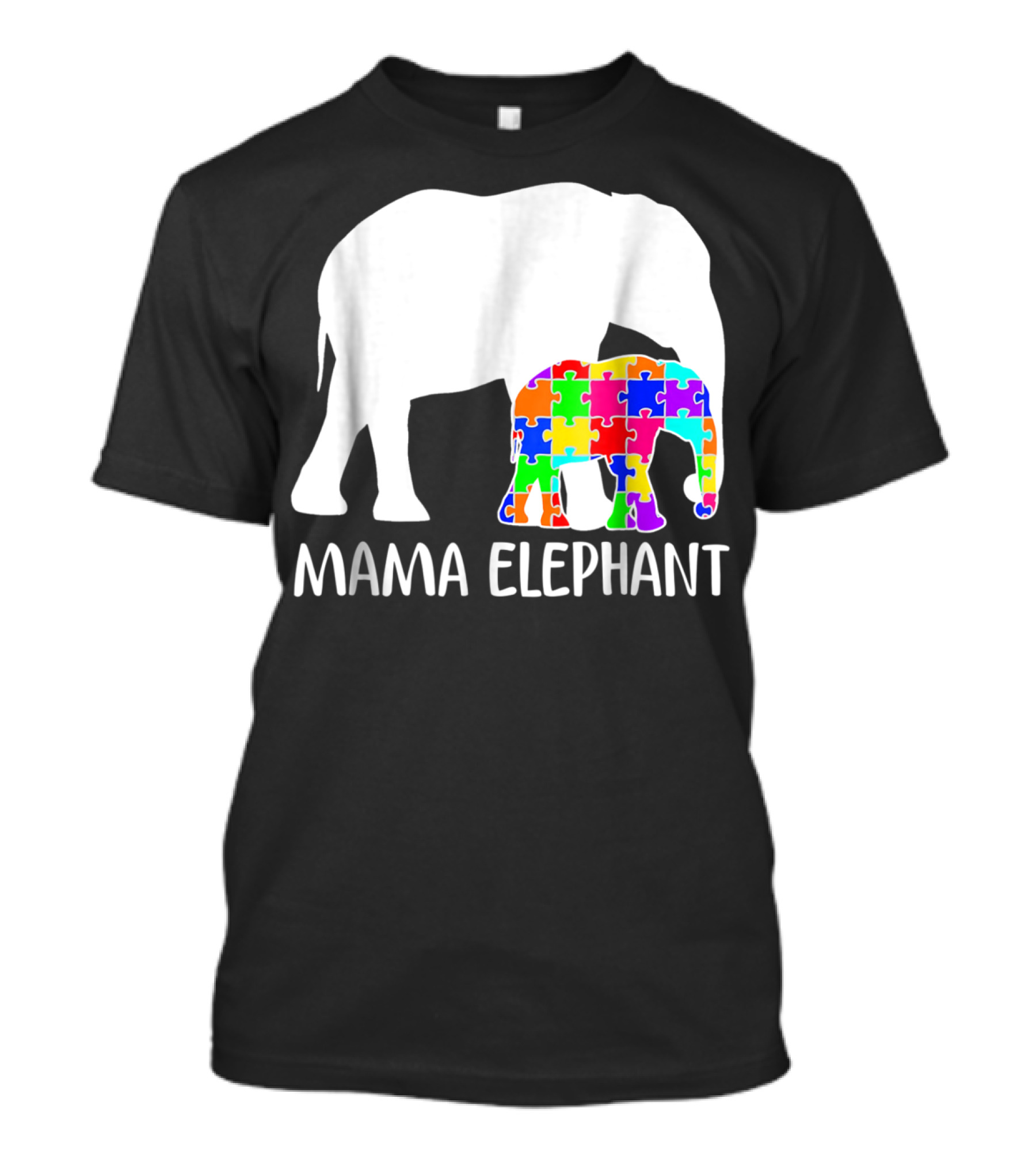 Mama Elephant Autism Awareness Puzzle Elephant Mother T-Shirt