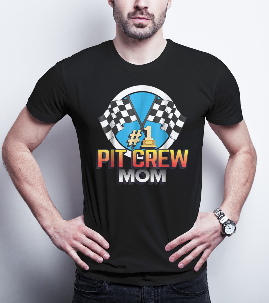 1 Pit Crew Mom Racing Flag T-Shirt