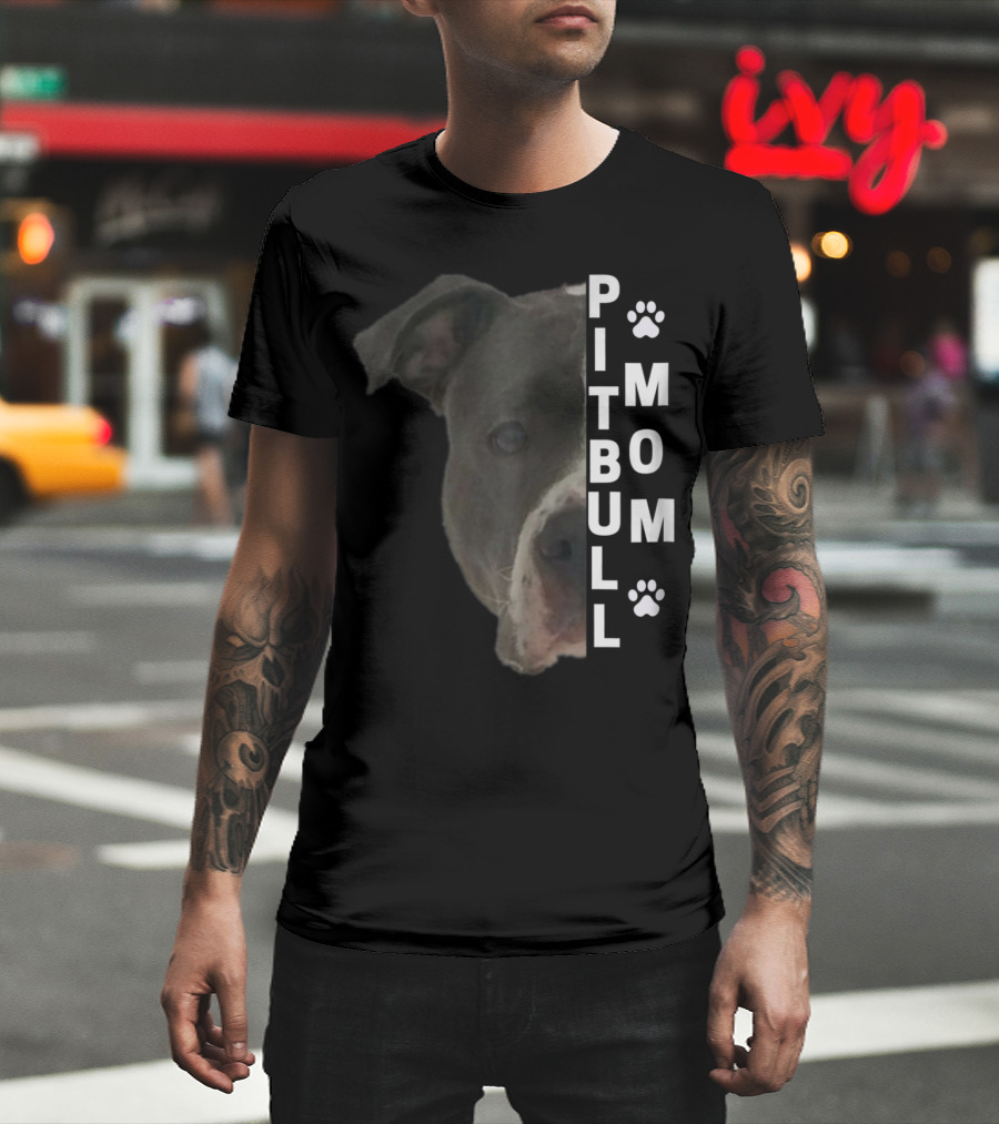 Pitbull Mom Pit Bull Lover Dog Momma Bully Breed Paw Prints T-Shirt
