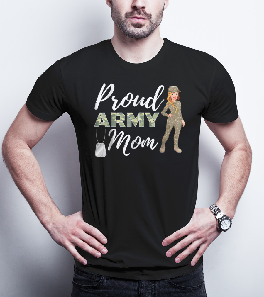 Proud Army Mom With Camouflage Soldier T-Shirt