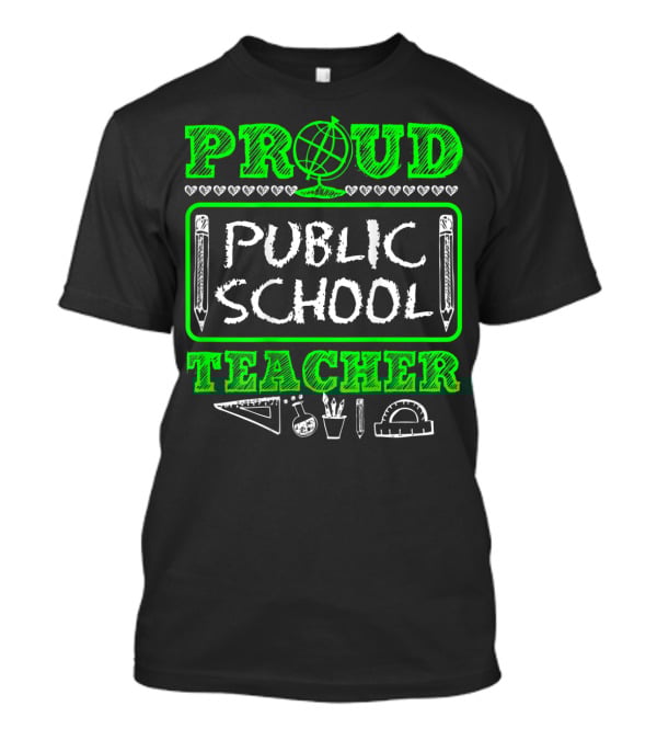 Proud Public School Teacher Educational Icons Heart Accents T-Shirt
