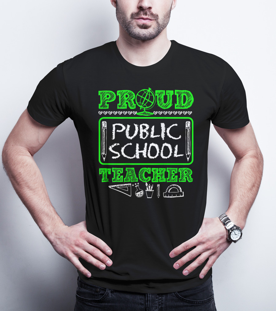 Proud Public School Teacher Educational Icons Heart Accents T-Shirt