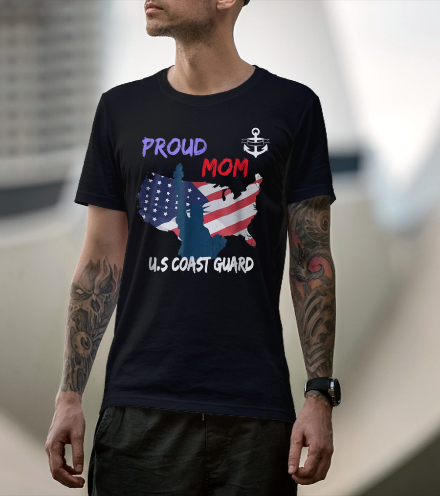 Proud Mom U.S. Coast Guard Anchor Flag Map T-Shirt