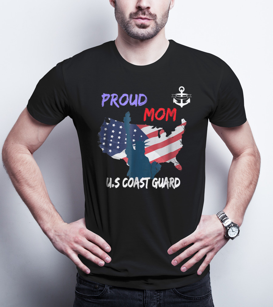 Proud Mom U.S. Coast Guard Anchor Flag Map T-Shirt