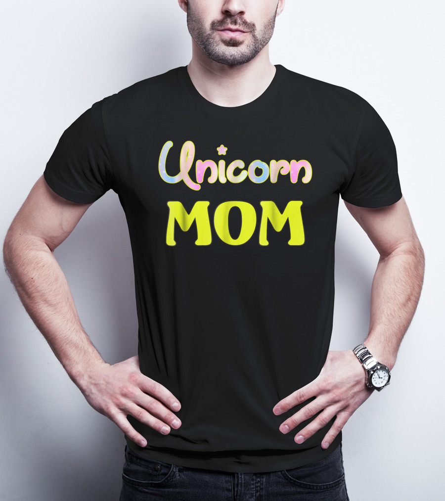 Unicorn Mom Magic Star Pastel Neon Lettering T-Shirt