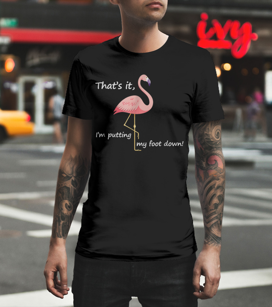 That's It I'm Putting My Foot Down Funny Flamingo Humour T-Shirt