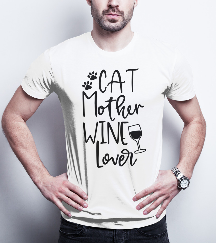 CAT MOTHER WINE LOVER Cat Mom Kitten Birthday Paw Prints Wine Glass T-Shirt