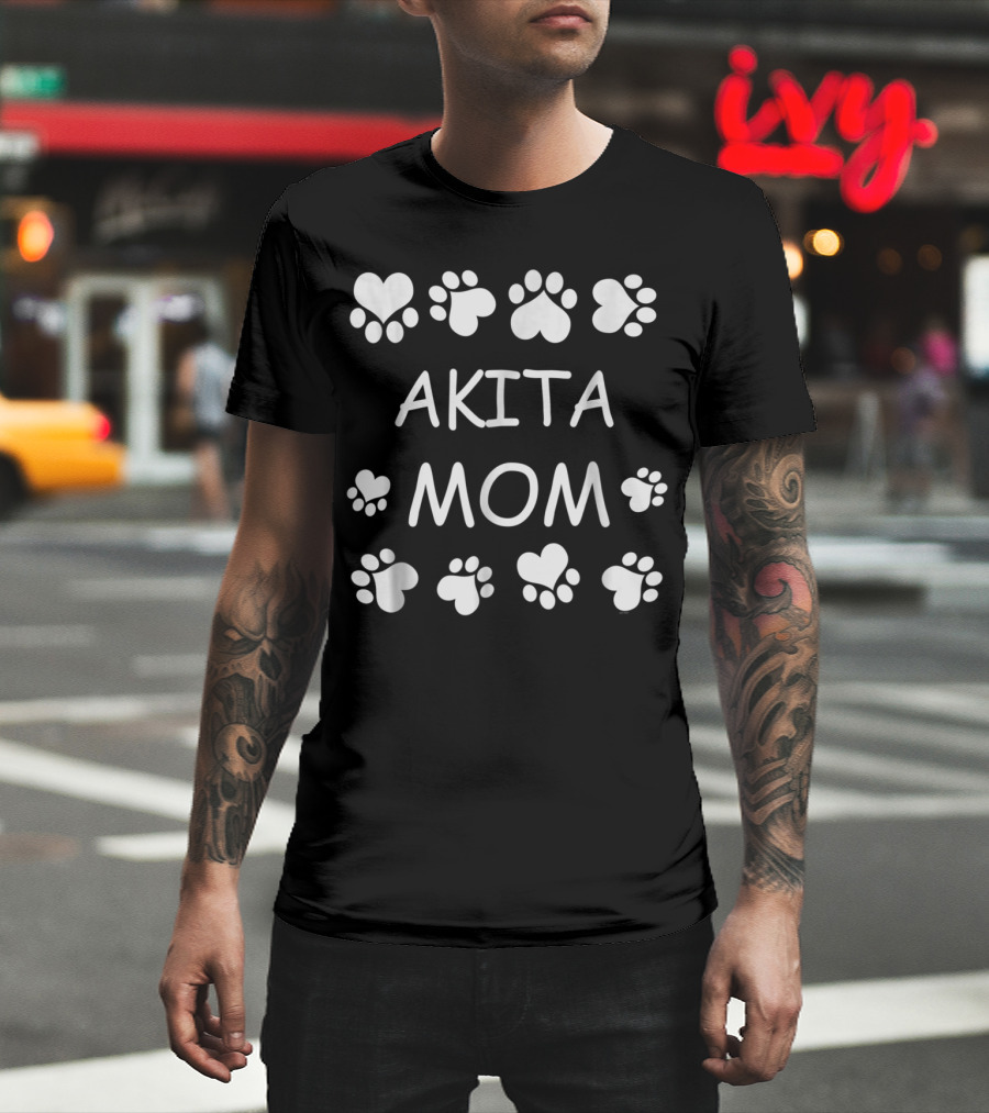 Akita Mom Paw Prints Hearts Christmas Birthday T-Shirt
