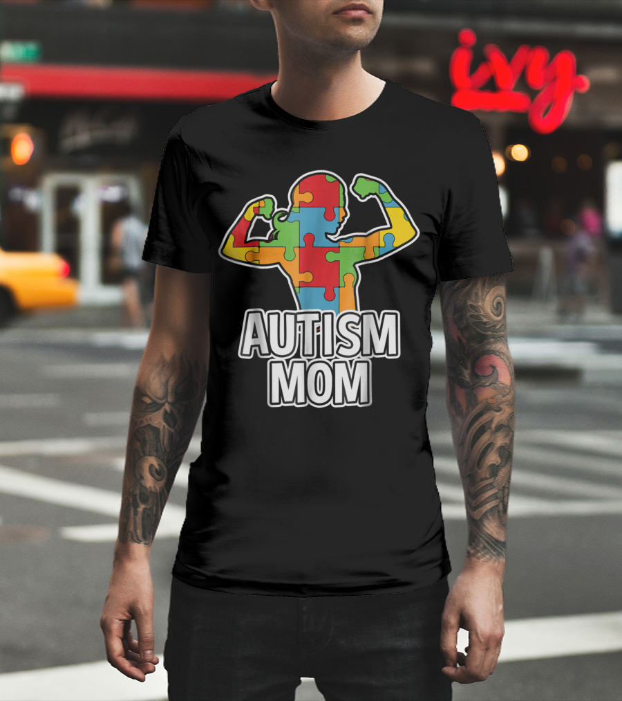Autism Mom Puzzle Piece Awareness T-Shirt