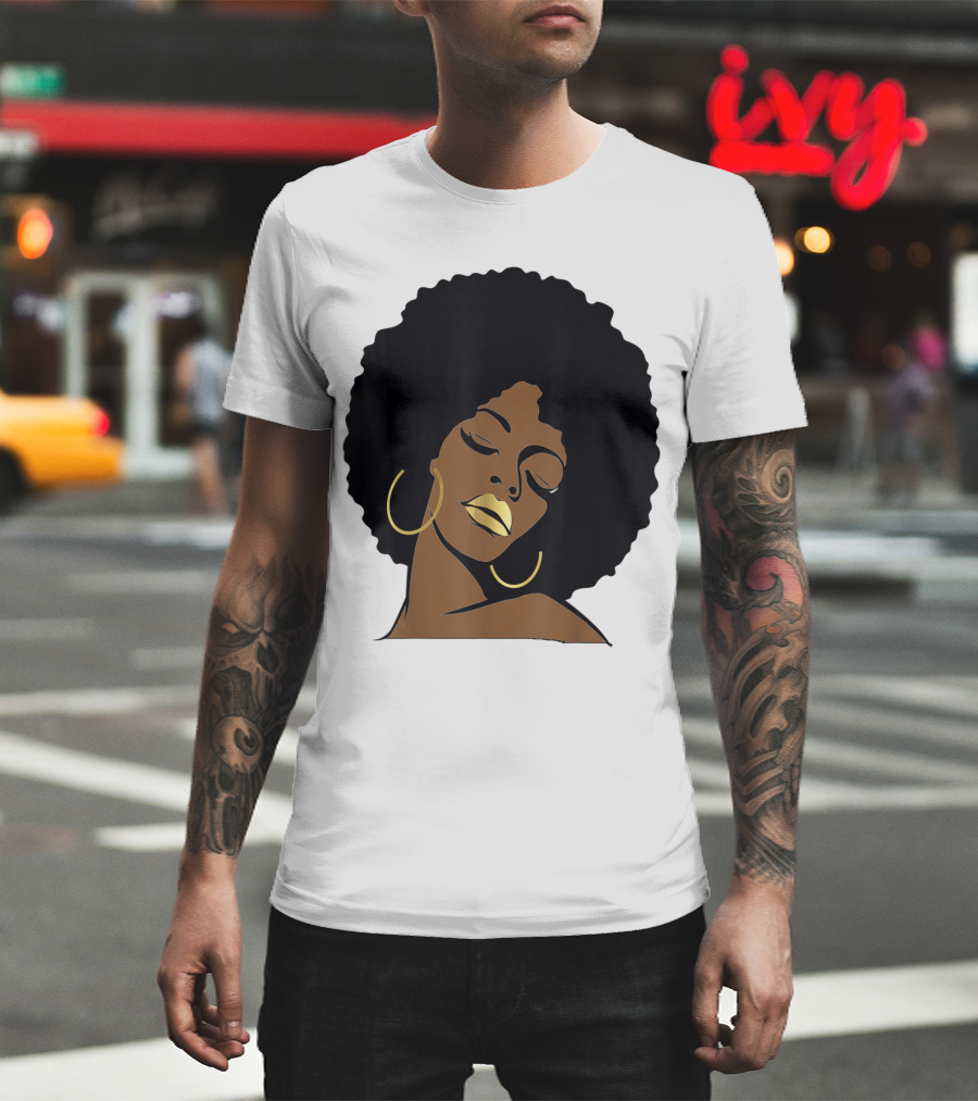 Black Girl Magic Afro Diva Gold Lips Melanin Mom Wife37 Bold Gold Accents T-Shirt