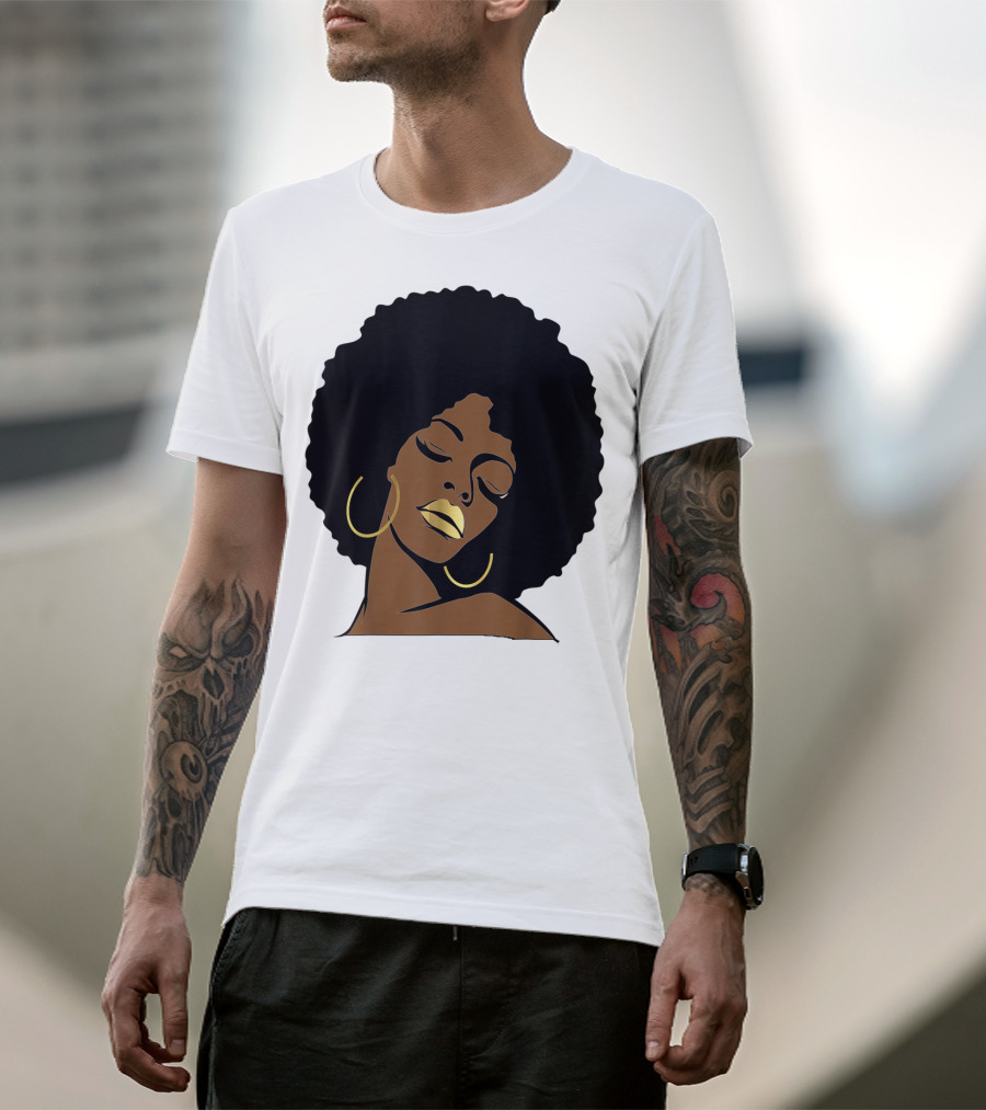 Black Girl Magic Afro Diva Gold Lips Melanin Mom Wife37 Bold Gold Accents T-Shirt