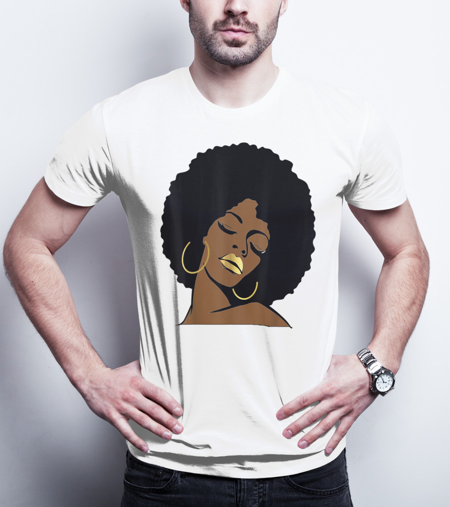Black Girl Magic Afro Diva Gold Lips Melanin Mom Wife37 Bold Gold Accents T-Shirt