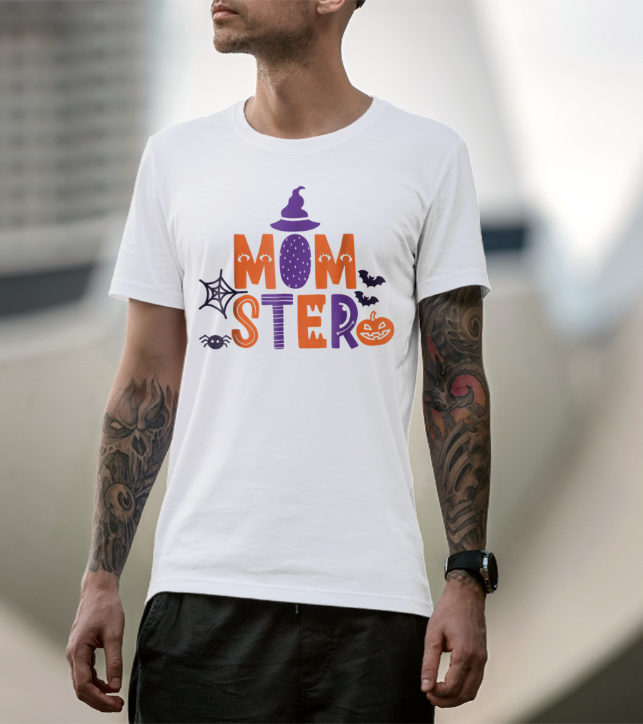 Momster Halloween Witch Hat Spider Web Bat Pumpkin 90 T-Shirt