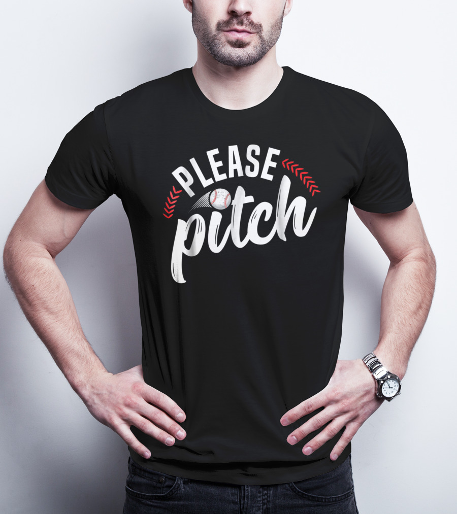 Please Pitch Baseball Funny Adult Humor Mom Pun90 T-Shirt