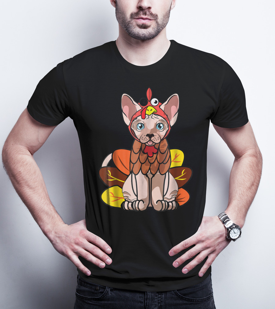 Thanksgiving Turkey Costume Sphynx Cat For Cat Mom Owner T-Shirt