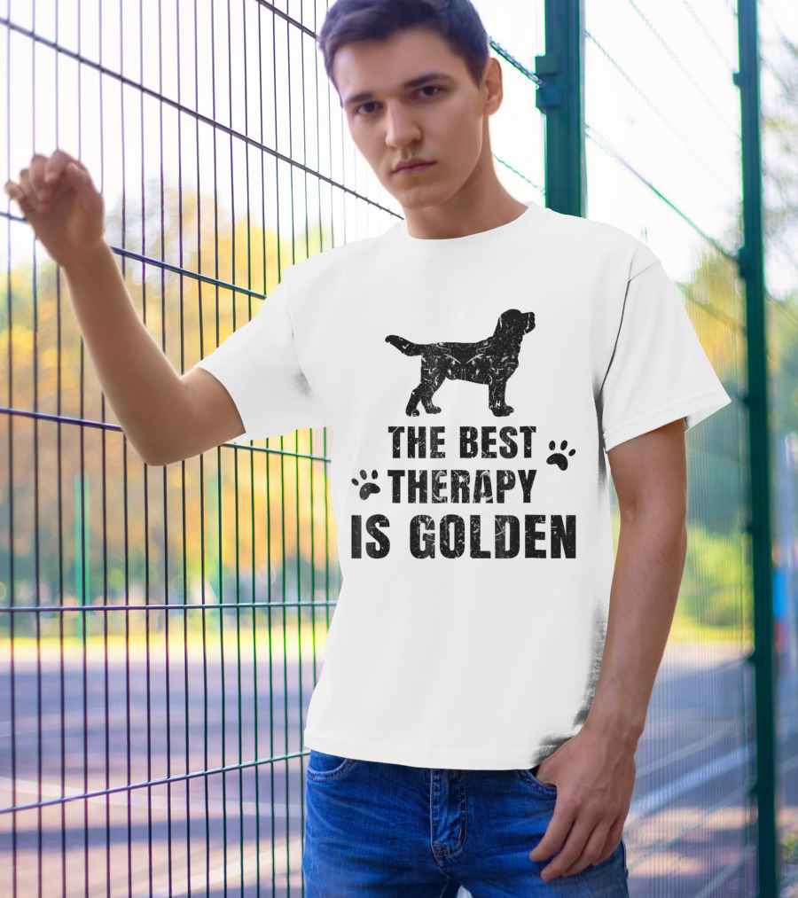 THE BEST THERAPY IS GOLDEN WITH DOG PAW PRINTS T-Shirt